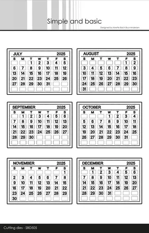 Simple and Basic die "Calender Tabs 2025 - Jul-Dec ENGELSK" SBD505 ...